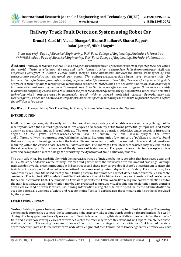 Pdf Irjet Railway Track Fault Detection System Using Robot Car