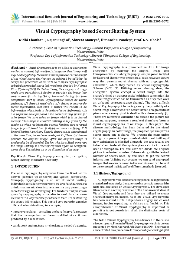 (PDF) Visual Cryptography based Secret Sharing System