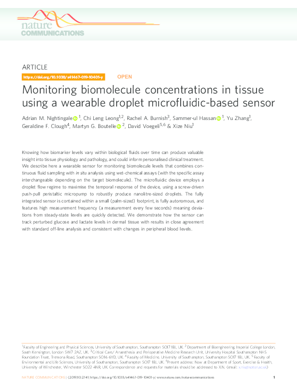 Pdf Monitoring Biomolecule Concentrations In Tissue Using A Wearable Droplet Microfluidic