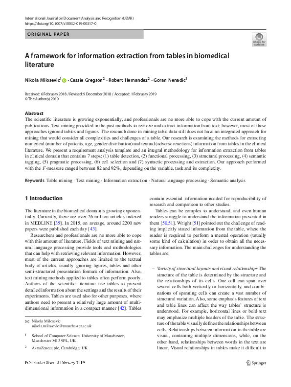 Pdf A Framework For Information Extraction From Tables In Biomedical