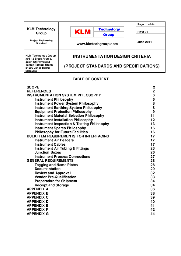 (PDF) PROJECT STANDARDS AND SPECIFICATIONS offshore instrumentation ...