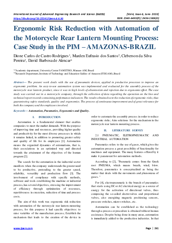 (PDF) Ergonomic Risk Reduction with Automation of the Motorcycle Rear ...