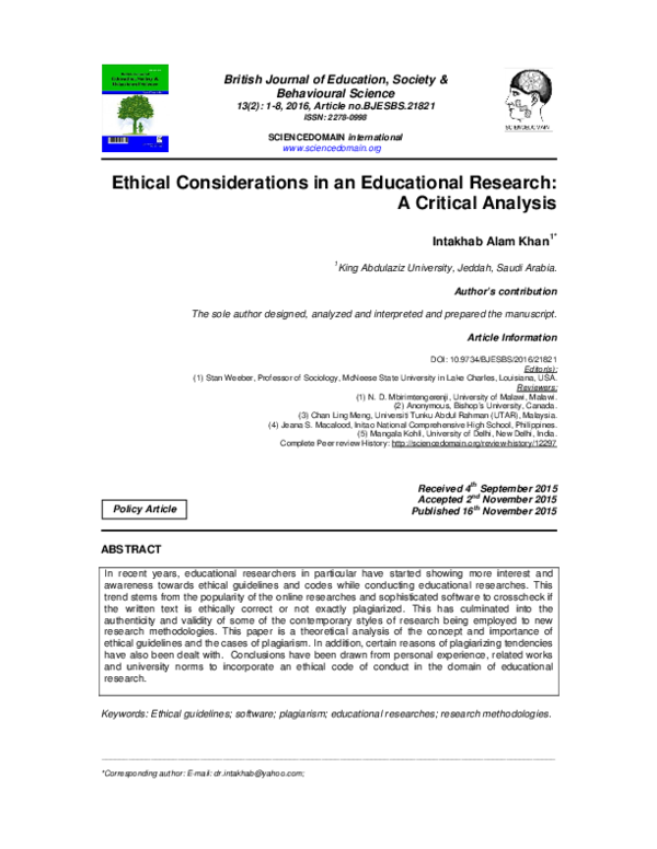 (PDF) ETHICAL CONSIDERATIONS IN EDU.RESEARCH