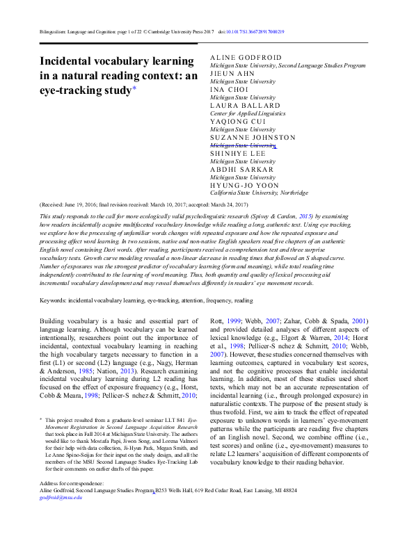 (PDF) Incidental vocabulary learning in a natural reading context: an ...