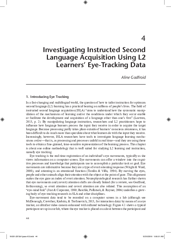 Pdf Investigating Instructed Second Language Acquisition Using L2 Learners Eye Tracking Data