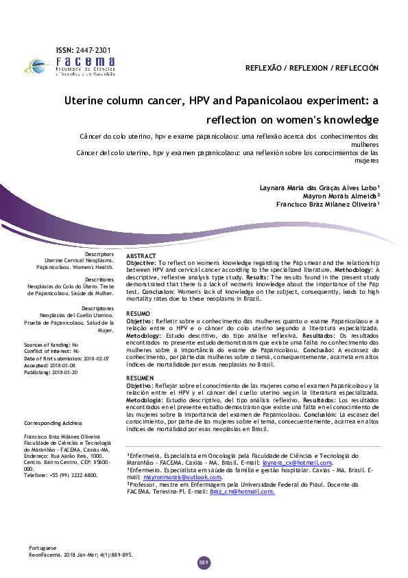 (PDF) Uterine column cancer, HPV and Papanicolaou experiment: a ...