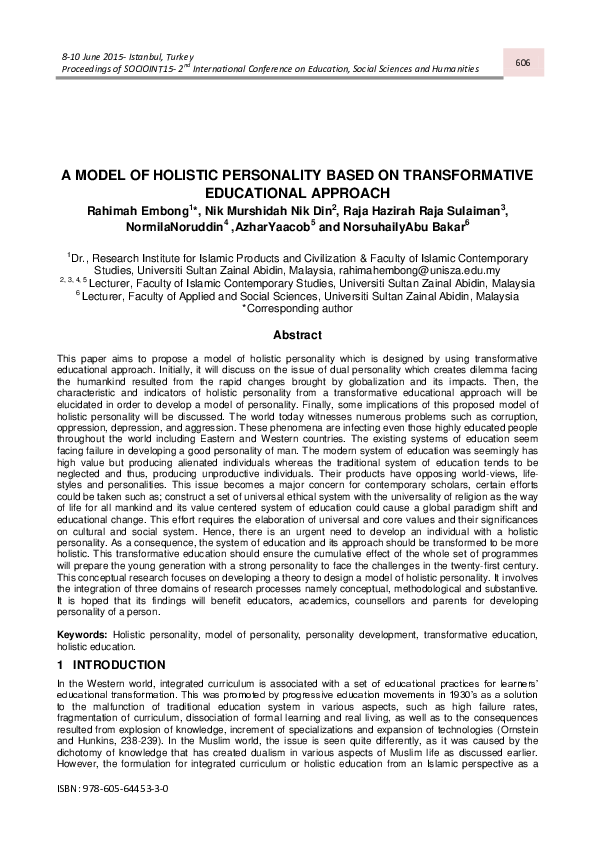 (PDF) A MODEL OF HOLISTIC PERSONALITY BASED ON TRANSFORMATIVE ...