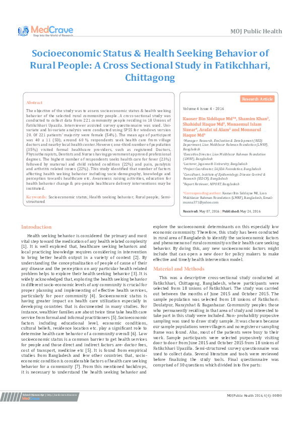 (PDF) Socioeconomic Status & Health Seeking Behavior of Rural People: A ...