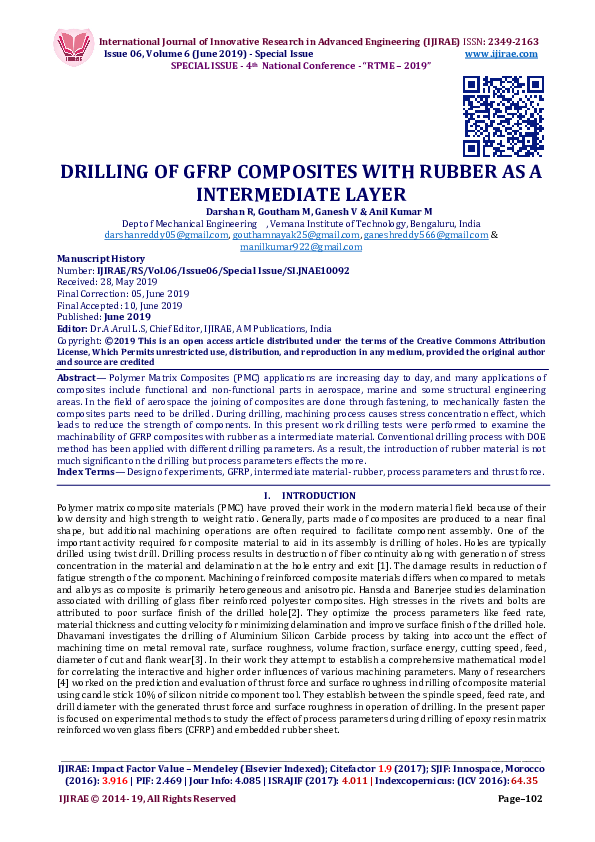 Pdf Drilling Of Gfrp Composites With Rubber As A Intermediate Layer