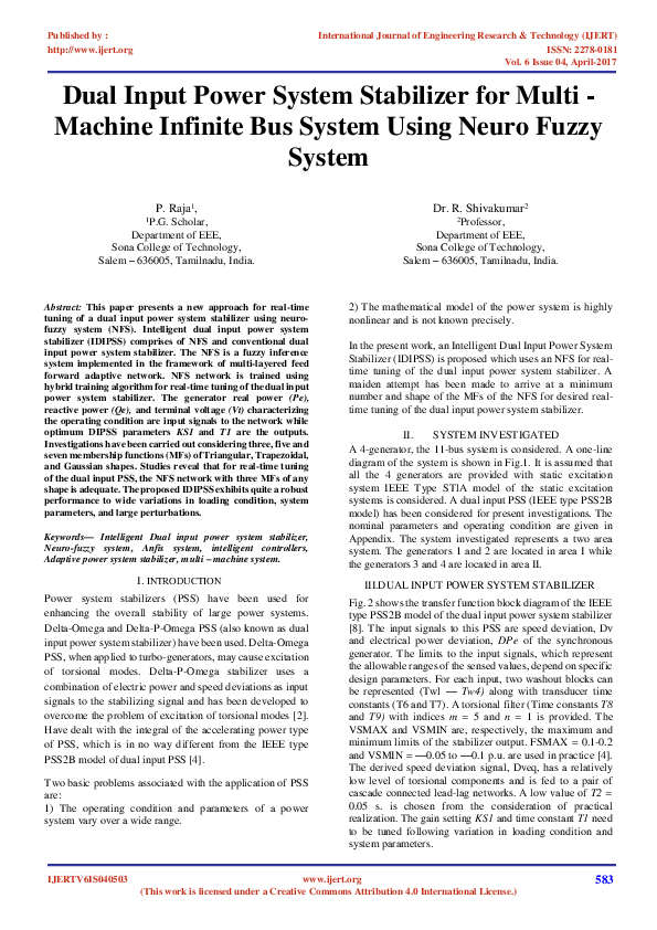 (PDF) IJERT-Dual input power system stabilizer for multi machine infinite bus system using neuro ...