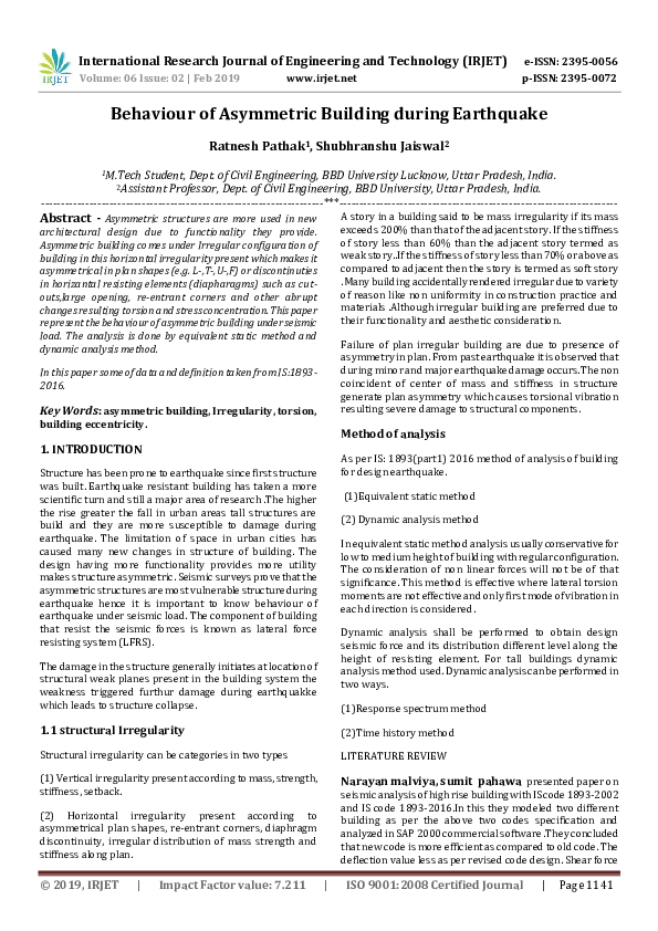 (PDF) Behaviour of Asymmetric Building during Earthquake