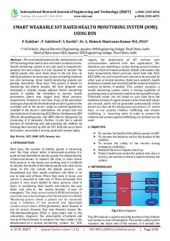 (PDF) IRJET- SMART WEARABLE IOT BASED HEALTH MONITORING SYSTEM (HMS ...