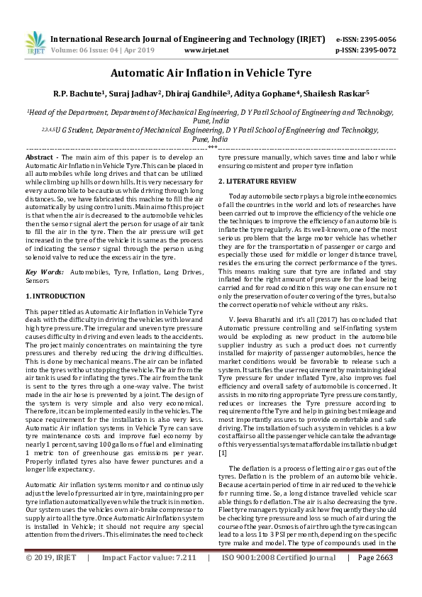 (PDF) Automatic Air Inflation in Vehicle Tyre