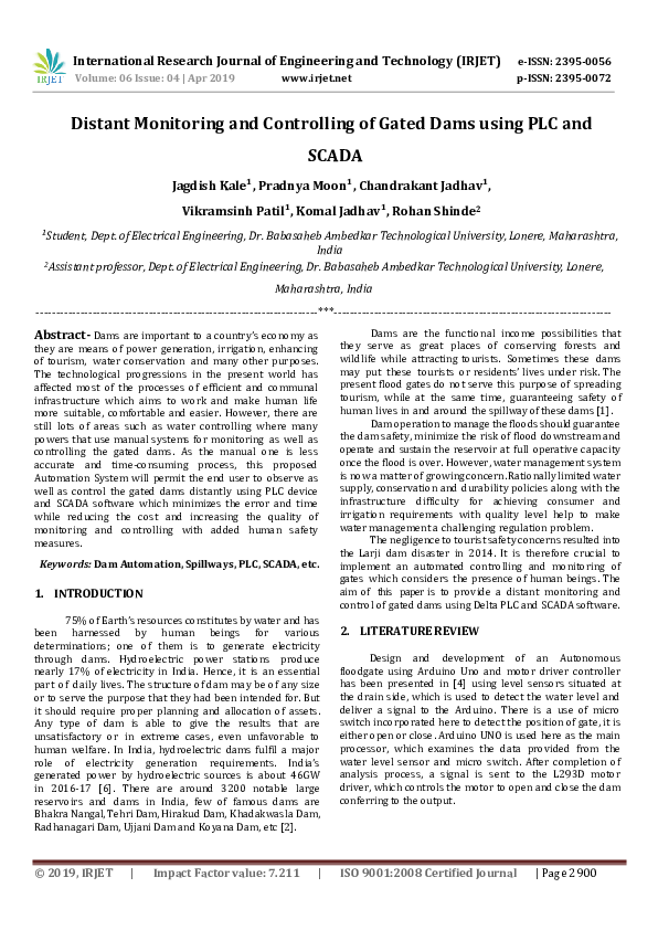 Pdf Irjet Distant Monitoring And Controlling Of Gated Dams Using Plc And Scada