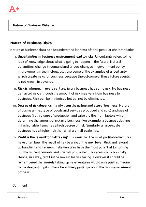 (PDF) Nature of Business Risks