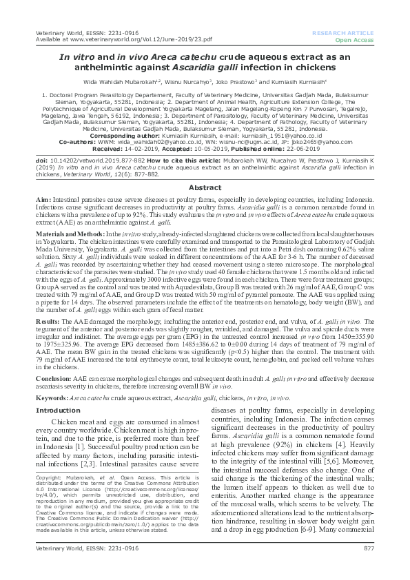 (PDF) In vitro and in vivo Areca catechu crude aqueous extract as an anthelmintic against ...