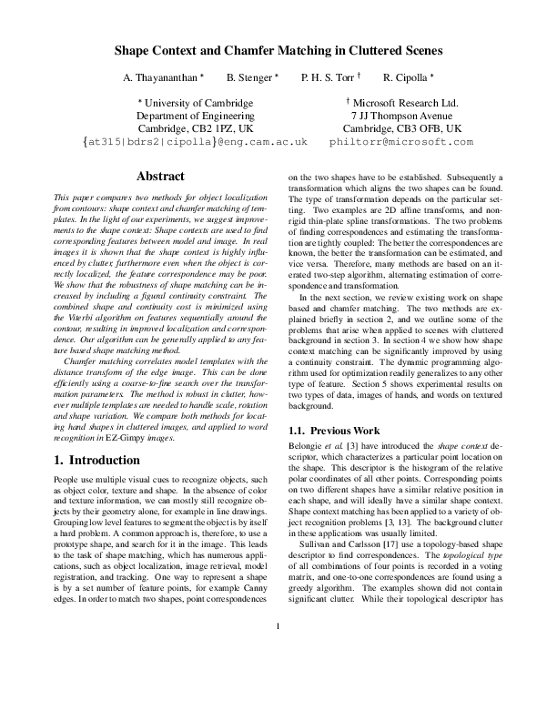 (PDF) Shape context and chamfer matching in cluttered scenes