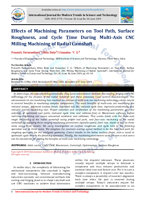 Pdf Effects Of Machining Parameters On Tool Path Surface Roughness