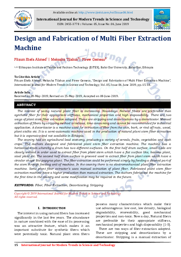 (PDF) Design and Fabrication of Multi Fiber Extraction Machine
