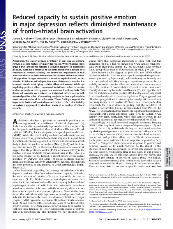 (PDF) Reduced capacity to sustain positive emotion in major depression ...