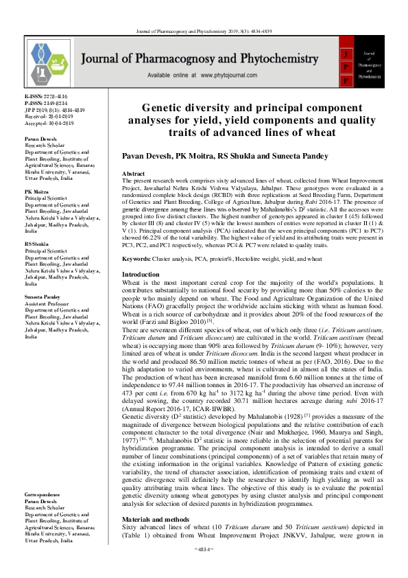 (PDF) Genetic diversity and principal component analyses for yield ...
