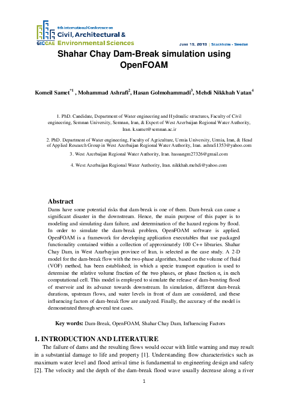(PDF) Shahar Chay Dam-Break simulation using OpenFOAM
