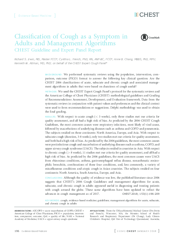 (PDF) Classification of Cough as a Symptom in Adults and Management ...