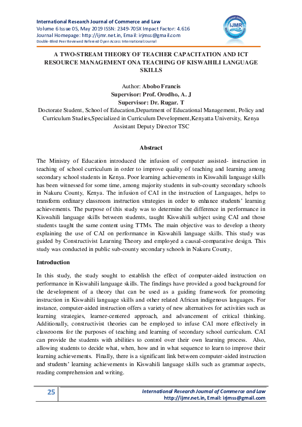 (PDF) A TWO-STREAM THEORY OF TEACHER CAPACITATION AND ICT RESOURCE ...