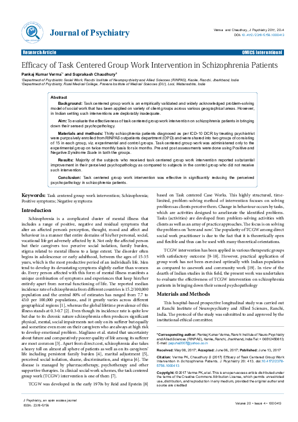 (PDF) Efficacy of Task Centered Group Work Intervention in ...