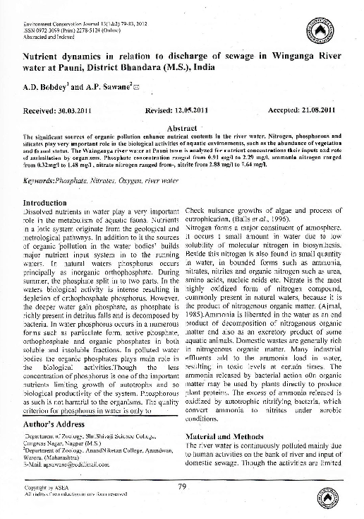 (PDF) Nutrient dynamics in relation to discharge of sewage in Winganga ...