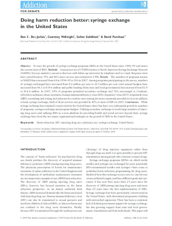 (PDF) Doing harm reduction better: syringe exchange in the United States