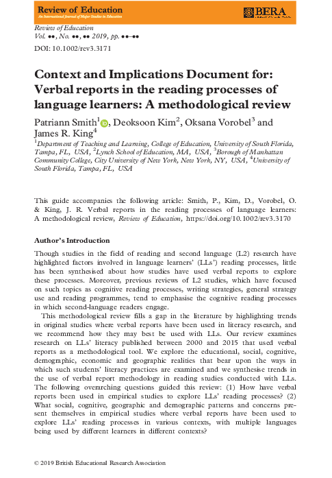 (PDF) Verbal Reports in the Reading Processes of Language Learners: A Methodological Review ...