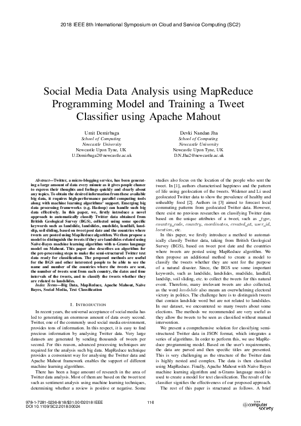 (PDF) Social Media Data Analysis using MapReduce Programming Model and Training a Tweet ...