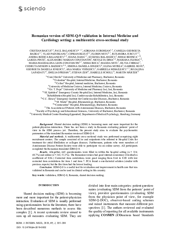 (PDF) Romanian version of SDM-Q-9 validation in Internal Medicine and ...
