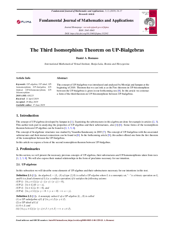 (PDF) The Third Isomorphism Theorem on UP-Bialgebras