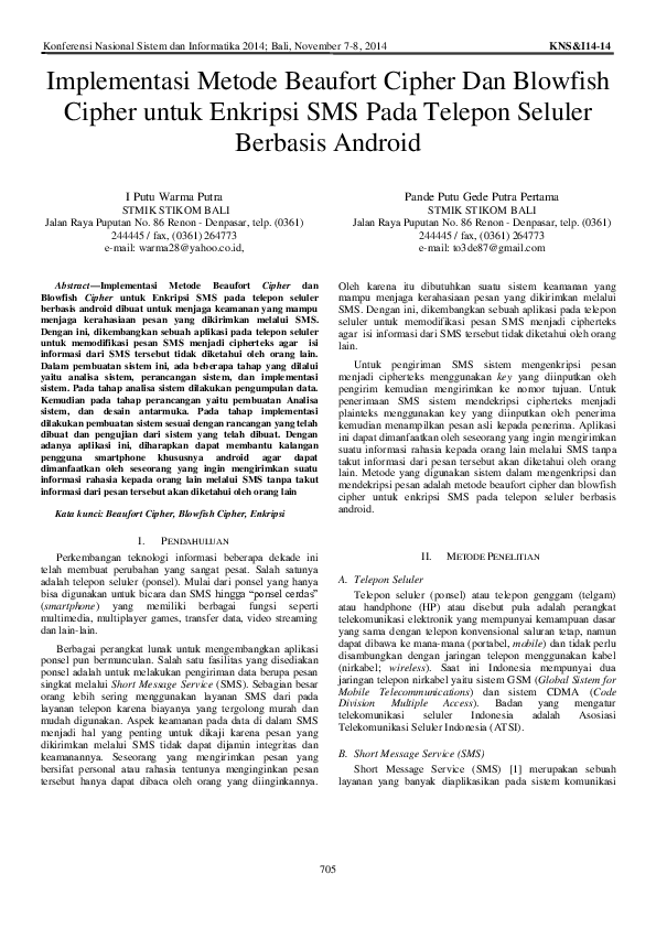 (PDF) Implementasi Metode Beaufort Cipher Dan Blowfish Cipher untuk Enkripsi SMS Pada Telepon ...
