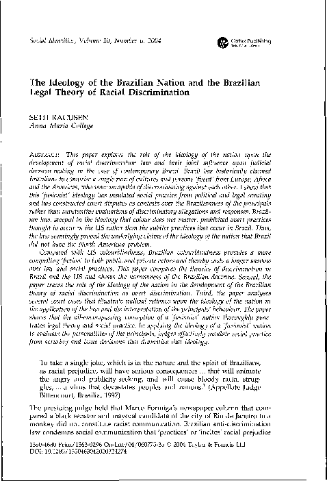 (PDF) Brazilian Nation Ideology and Legal Theory of Racial Discrimination