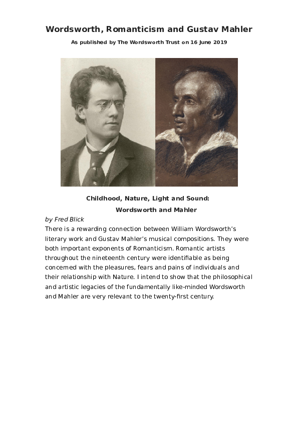 (DOC) William Wordsworth, Romanticism and Gustav Mahler