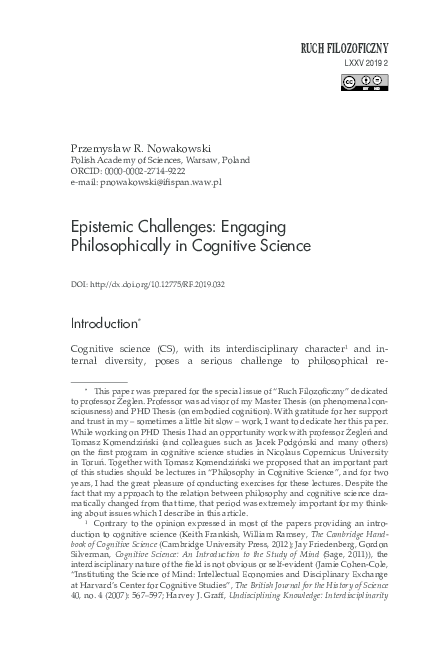 (PDF) Epistemic Challenges: Engaging Philosophically in Cognitive Science