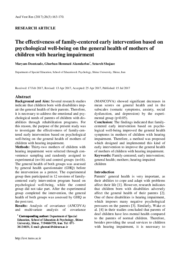 (PDF) The effectiveness of family-centered early intervention based on ...