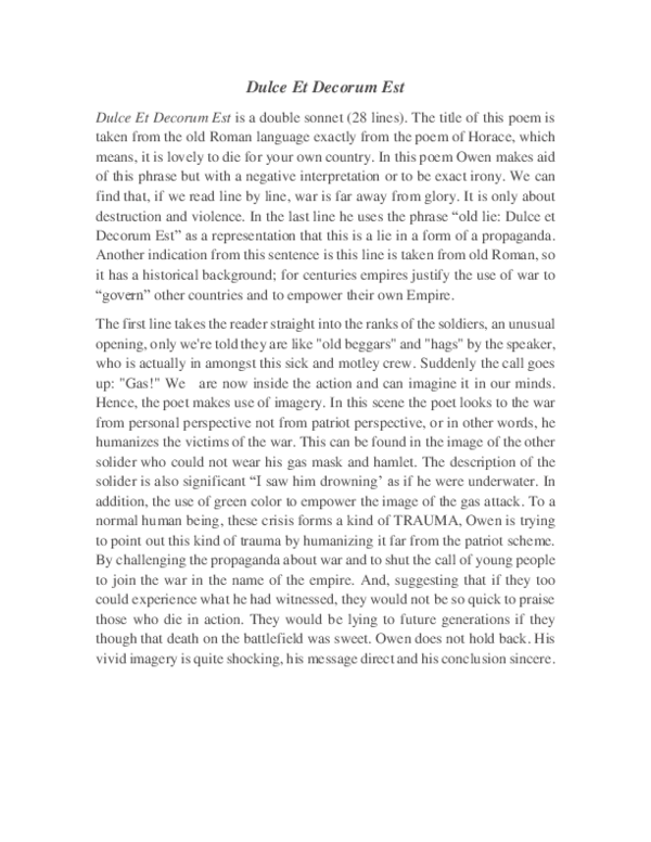 (PDF) owen's Dulce Et Decorum Est critical analysis