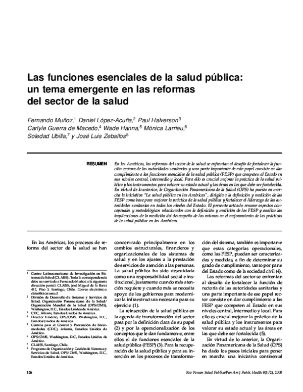 (PDF) Las funciones esenciales de la salud pública: un tema emergente en las reformas del sector ...