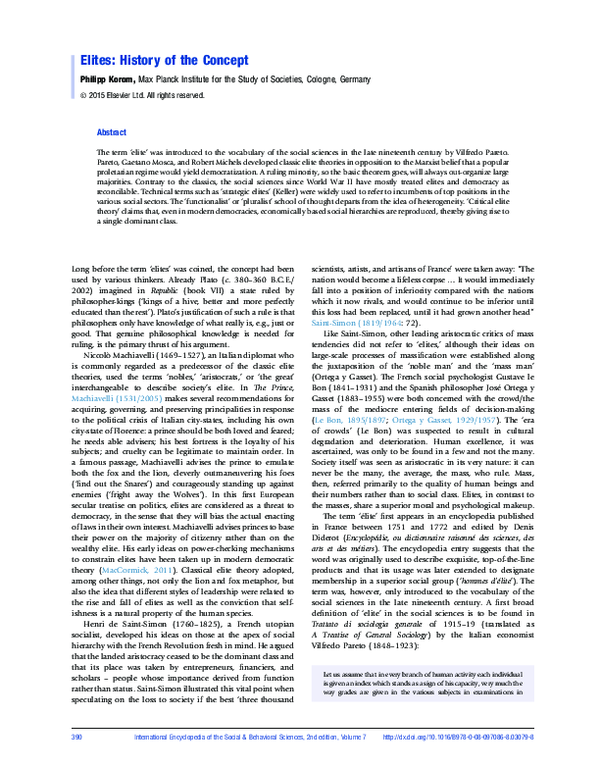 (PDF) Elites: History of the Concept