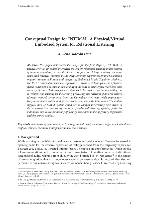 Pdf Conceptual Design For Intimal A Physical Virtual Embodied System
