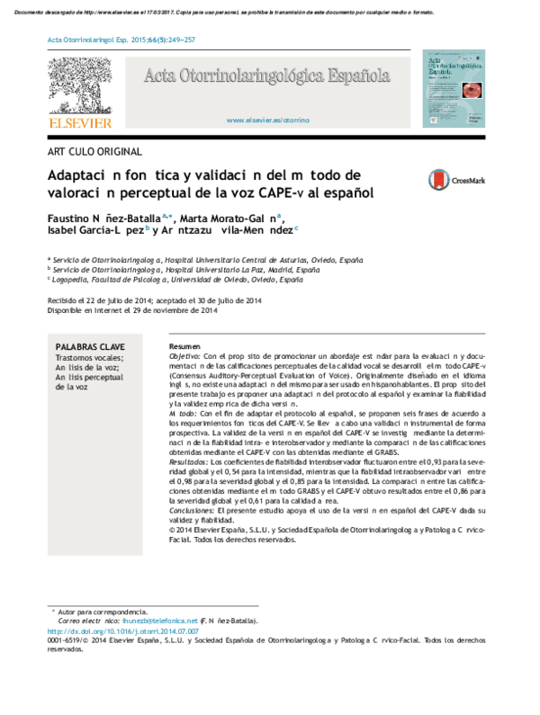 (PDF) Adaptación fonética y validación del método de valoración perceptual de la voz CAPE-V al ...