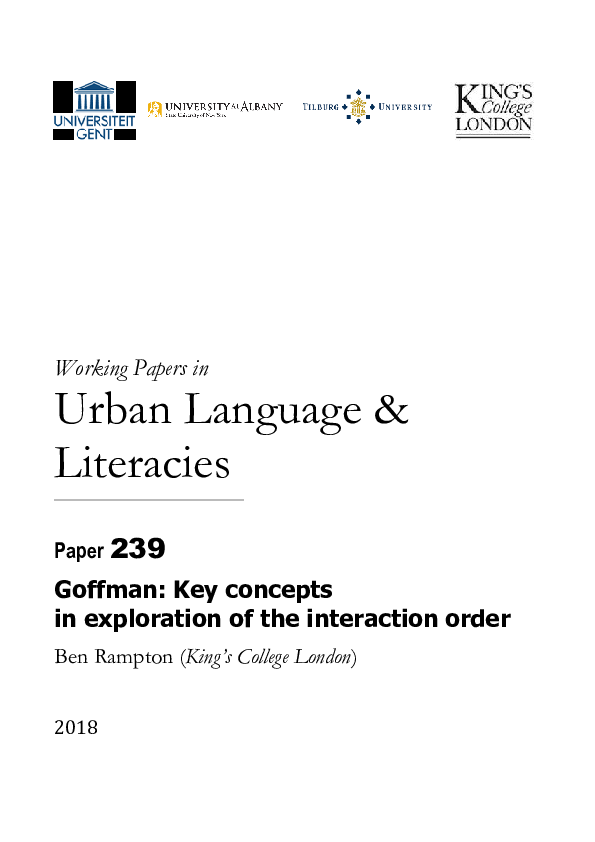 (PDF) WP239 Rampton 2018. Goffman: Key concepts in exploration of the interaction order