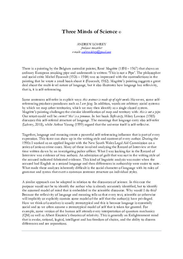 (DOC) Three Minds of Science