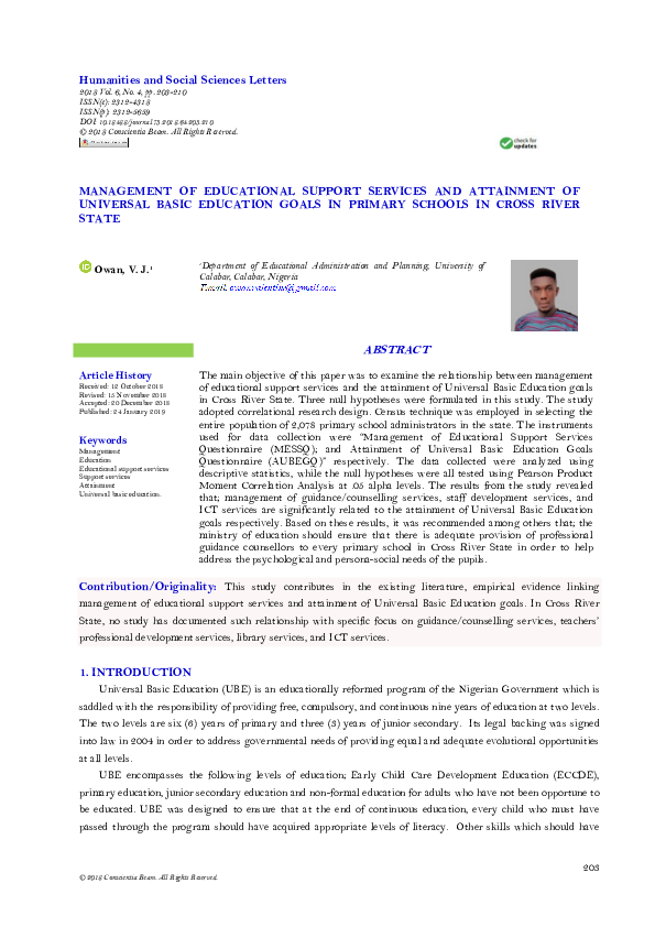 (PDF) Management of educational support services and attainment of ...