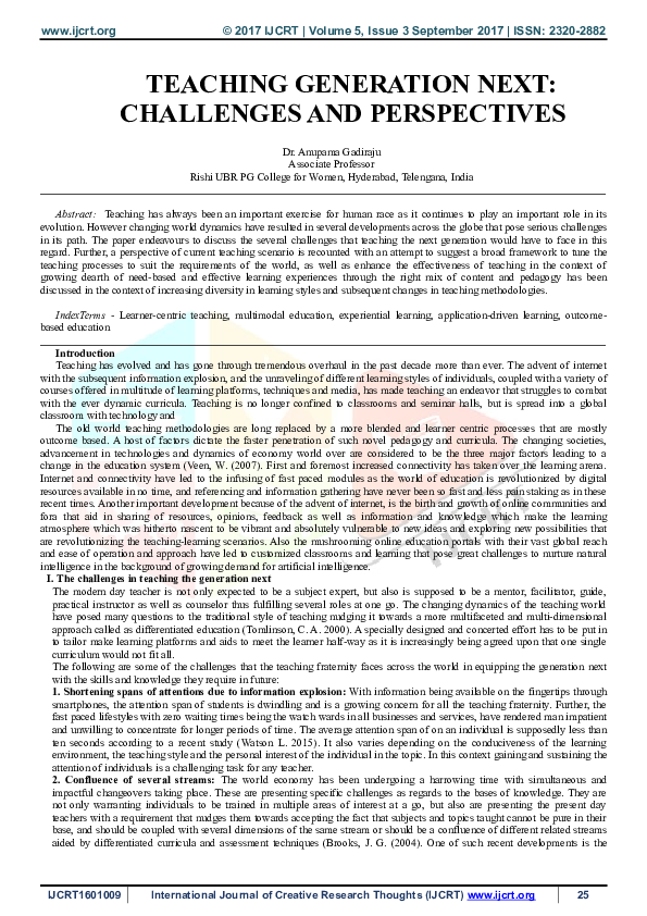 (DOC) TEACHING GENERATION NEXT: CHALLENGES AND PERSPECTIVES