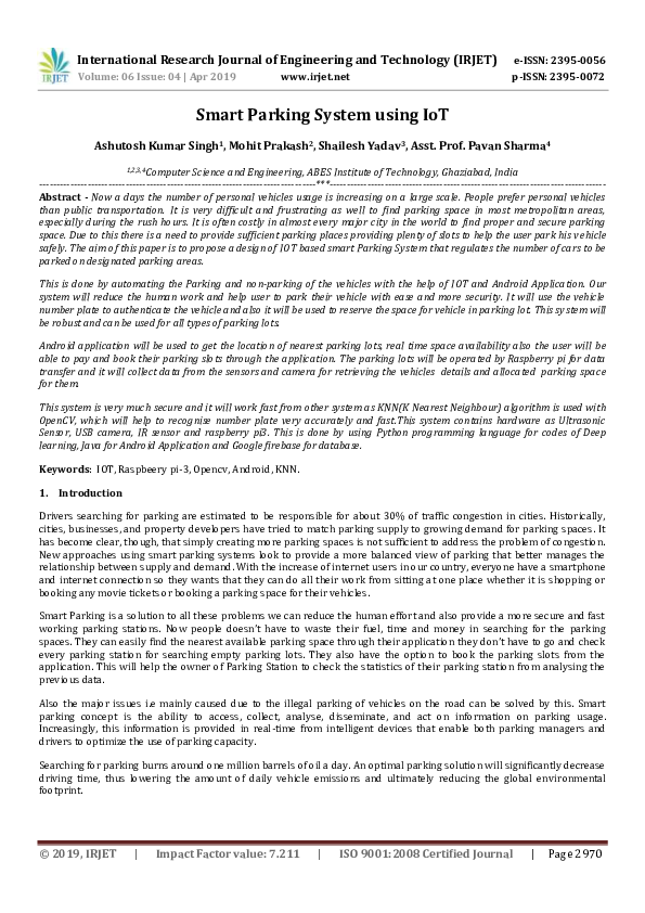 (PDF) IRJET- Smart Parking System using IoT